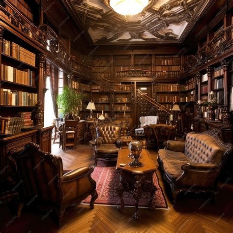 Premium Photo A Large And Luxury Old Style Private Library