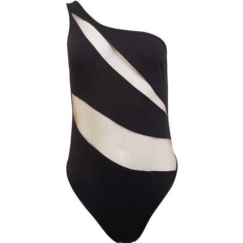 Wolf And Whistle Fuller Bust Asymmetric Swimsuit Nude Mesh Inserts