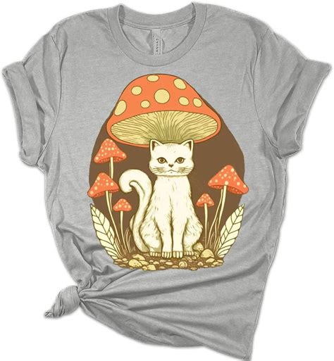 Womens Cat Shirt Cute Kitten Sitting Under Mushroom T Shirts