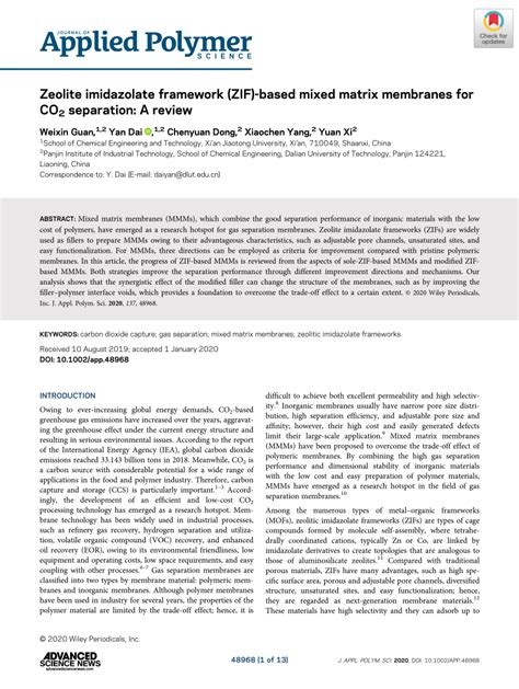 Pdf Zeolite Imidazolate Framework Zif‐based Mixed Matrix Membranes