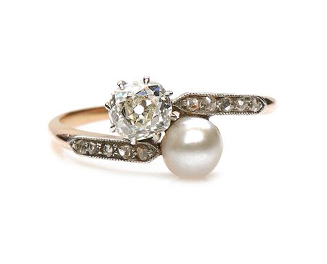 Antique Edwardian 18ct Gold Platinum Natural Pearl And Diamond Twis Antique Ring Boutique