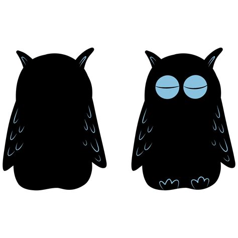 Owl Back And Front View Illustration Black Owl Owl With Closed Eyes