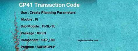 GP SAP Tcode For Create Planning Parameters