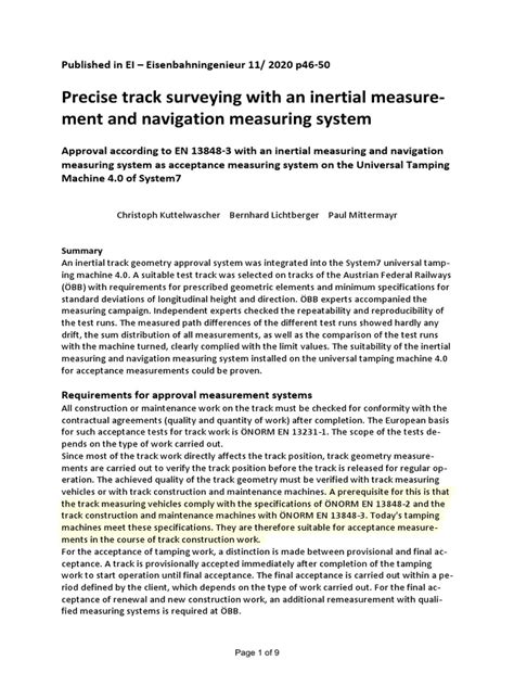 Precise Track Surveying With An Inertial Measure Ment And Navigation Measuring System Pdf