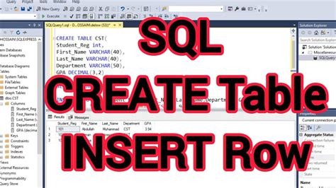 Sql Create Table And Insert Row Youtube