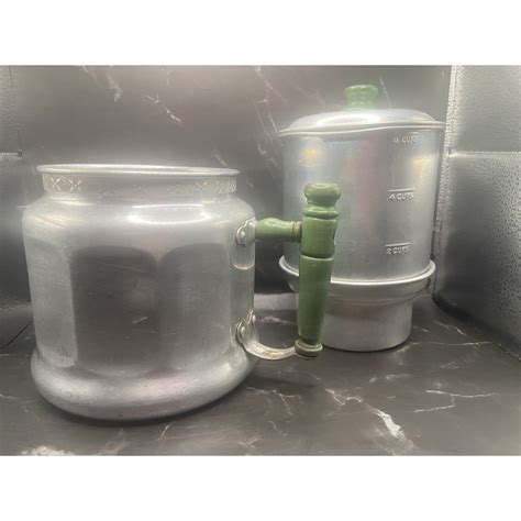 Vtg Drip O Lator Aluminum Small 2 6 Cup Drip Coffee Pot 4 Pieces Green Accent Etsy