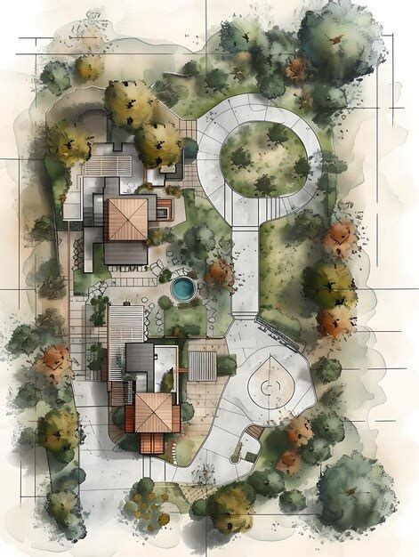 Premium Photo Complex Landscape Design Featuring Houses Lake And