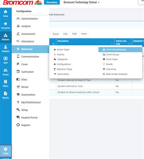 how to create behaviour event classifications bromcom