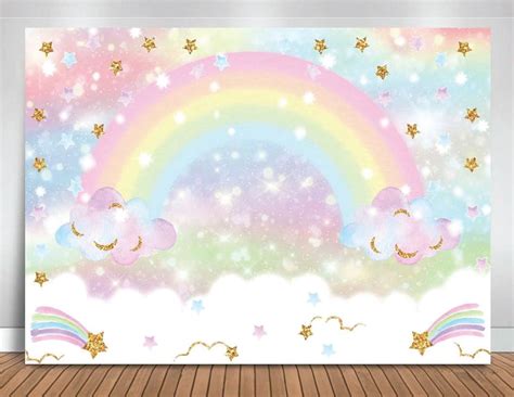 Rainbow Backdrop Watercolor Pastel Rainbow Birthday Cloud Glitter