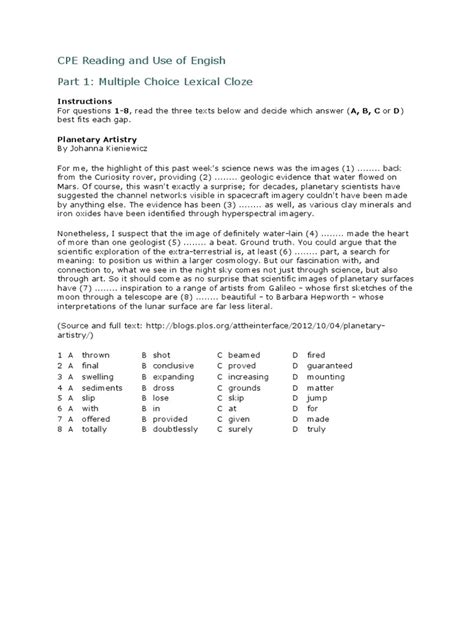 Cpe Reading And Use Of Engish Pdf English Language Cognition