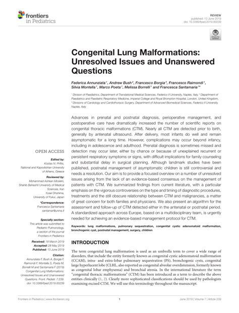 Pdf Congenital Lung Malformations Unresolved Issues And Unanswered