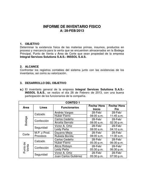 Informe De Inventario Fisicodocx Inventario Jerga Corporativa