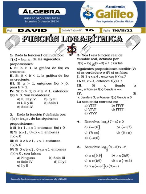 Funcion Logaritmica Ejercicios Pdf Función Matemáticas Análisis