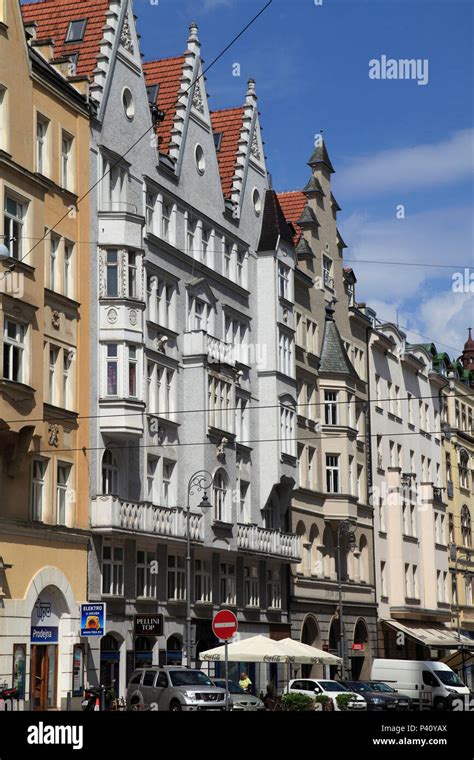 Czech Republic Brno Street Scene Houses Historic Architecture Stock