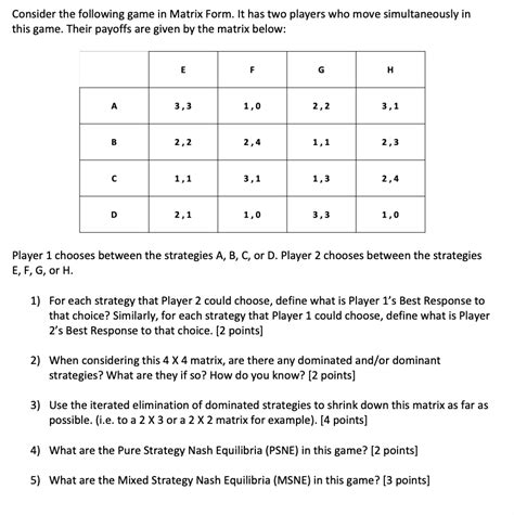 Solved Consider The Following Game In Matrix Form It Has