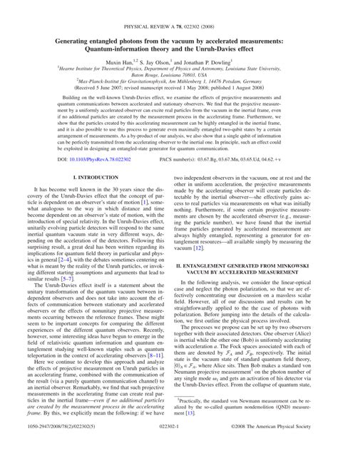 Pdf Generating Entangled Photons From The Vacuum By Accelerated Measurements Quantum