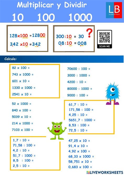 Practica La Multiplicación Y División Por 10 100 Y 1000