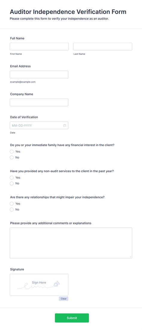 Auditor Independence Verification Form Template Jotform
