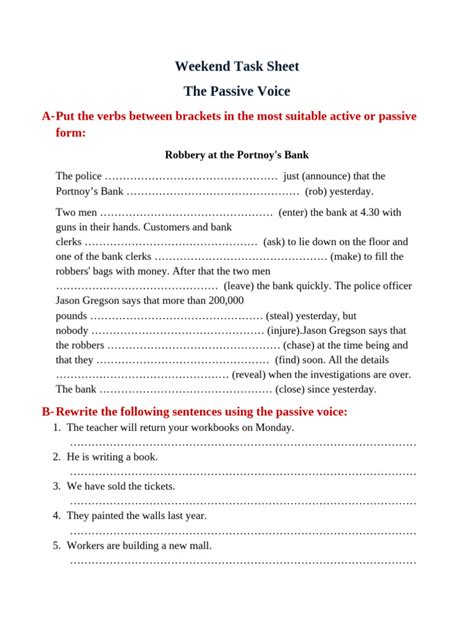 Passive Voice Weekend Task Sheet Pdf