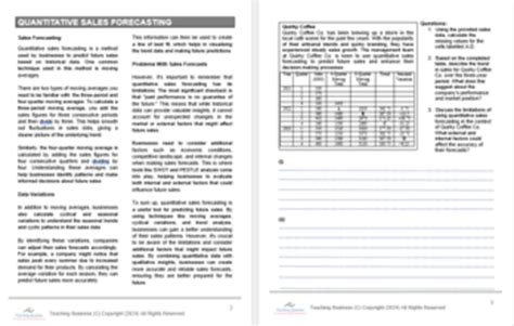 Quantitative Sales Forecasting Workbook Teaching Resources