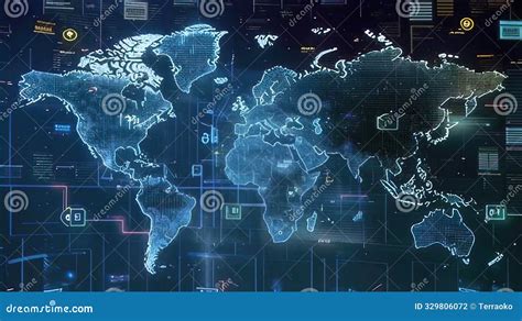 Abstract Digital World Map Global Network And Communication Concept Data Transfer And Cyber