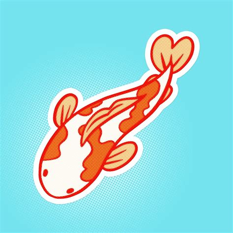 Cute Cartoon Koi Carp Fish Sticker With White Border