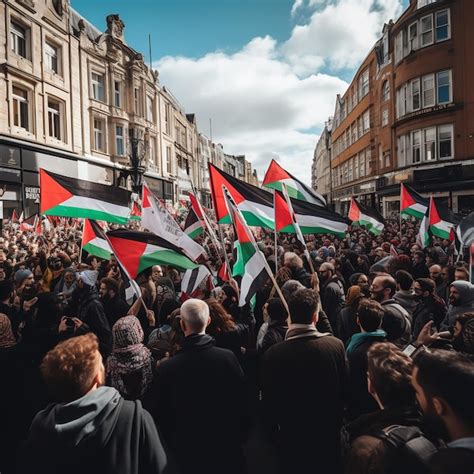 Premium Photo Massive March With Palestine Flags Ai Generative