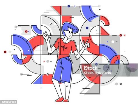 영감을 받은 독창적인 디자이너 또는 엔지니어는 추상적인 요소를 구성하고 창의적인 작업자는 작업을 수행하고 일부 시스템 벡터 개요 그림을 만듭니다 개성 개념에 대한 스톡 벡터