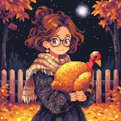Woman Holding Thanksgiving Turkey Pixel Art By Burrritoprincess On
