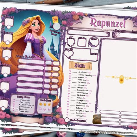 Rapunzel Dnd Printable Character Sheet Rpg Character Sheet Dnd 5e