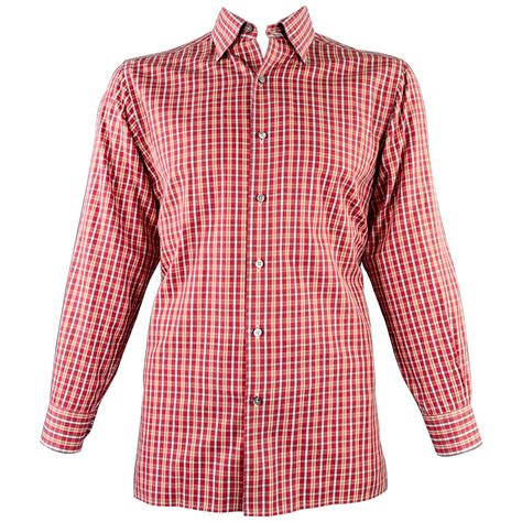 Brunello Cucinelli Size M Red White Plaid Cotton Long Sleeve Shirt For