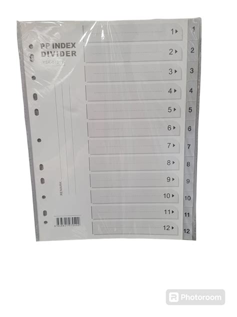 A4 Pvc Index Dividers Numbers Grey Weng Thye Stationery