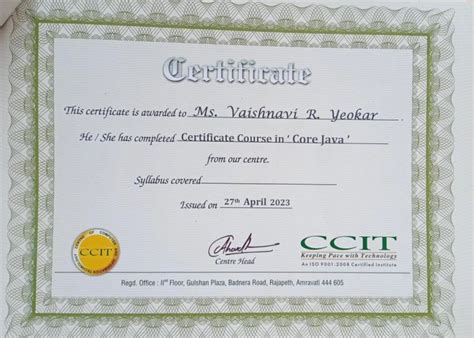 Vaishnavi Yeokar On Linkedin I Have Successfully Completed Certificate Course Corejava