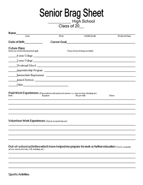 Senior Brag Sheet Template Employee Onboarding Template