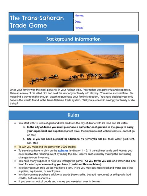 Aimane Meriga The Trans Saharan Trade Game Pdf Inventory Slavery