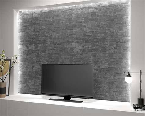 Mosaïque Pour Mur Intérieur En Ardoise Dune Estratos Negro L 35 X L 18 Cm X Ep 10 Mm Bigmat