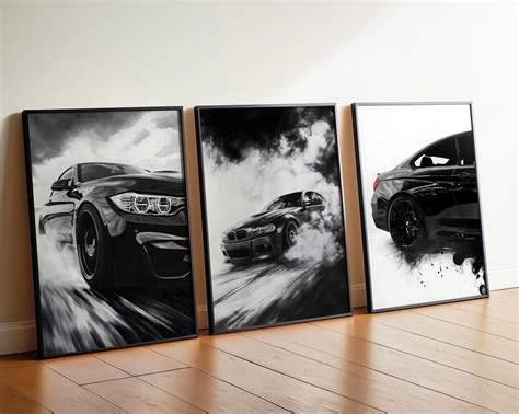 Bmw Drift Car Poster Set Black And White Digital Wall Art Motorsport