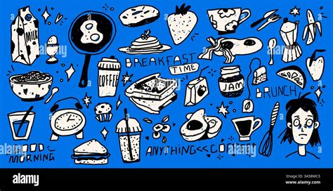 Squiggle Doodles Set Scribble Ellements About Breakfast Food Icons For Cafe Menu Scribble