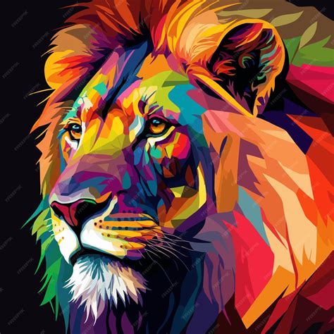 Premium Vector Colorful Lion In Pop Art Style