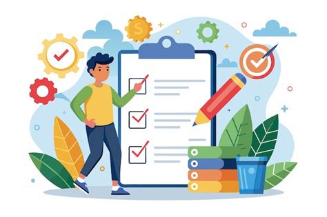 Premium Vector A Man Stands Next To A Clipboard With A Checklist On