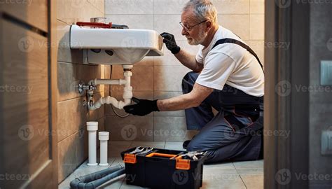 Experienced Plumber Fixing Sink Pipes In Modern Bathroom Professional