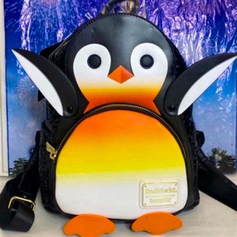 Sea World X Loungefly Sequin Posable Penguin Mini Backpack Nwt