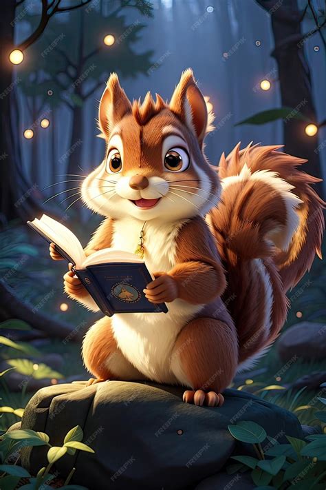 Premium Ai Image Cute Squirrel Reading A Book In The Forest 3d Rendering