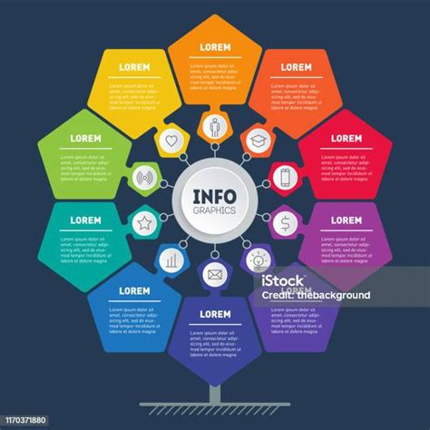 10 가지 옵션이있는 비즈니스 프리젠 테이션 개념 브로셔 디자인 템플릿 트리 정보 차트 또는 다이어그램의 템플릿입니다 10단계로 구성된 기술 또는 교육 프로세스의 인포그래픽