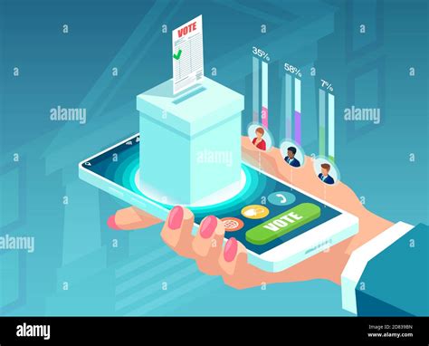 Online Voting Concept Isometric Vector Of A Man Hand Holding A Smartphone With Ballot Box