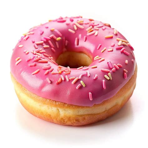 Donut With Pink Frosting On White Background Stock Illustration