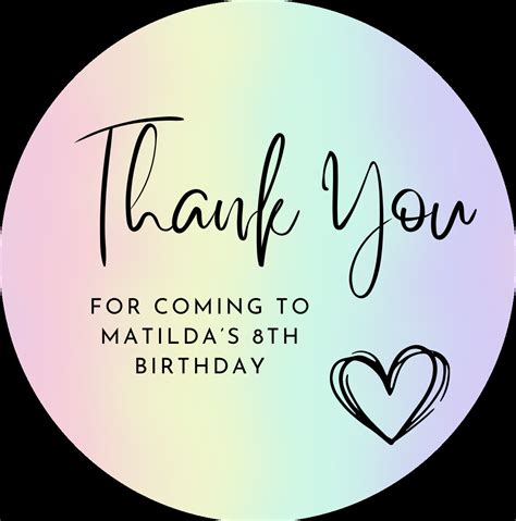 Rainbow Pastel Stickers Thank You For Coming To My Party Stickers