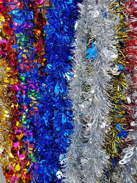 Shiny Rainbow Colored Christmas Foil Tinsel Garland Stock Image Image