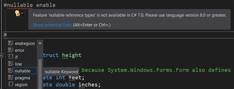 Nullable Offered In Completion When Using Version Of C