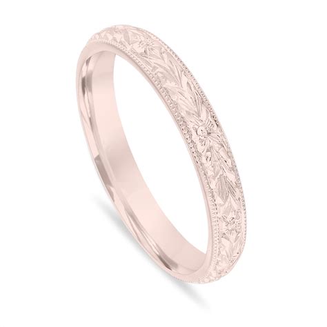 Wedding Band Rose Gold Hand Engraved Wedding Ring Vintage Wedding